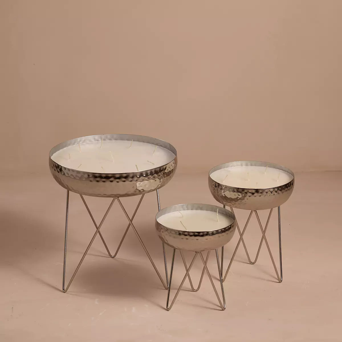Stardust Silver Hammered Candle Urlis on a stand set of 3 – The Decor ...