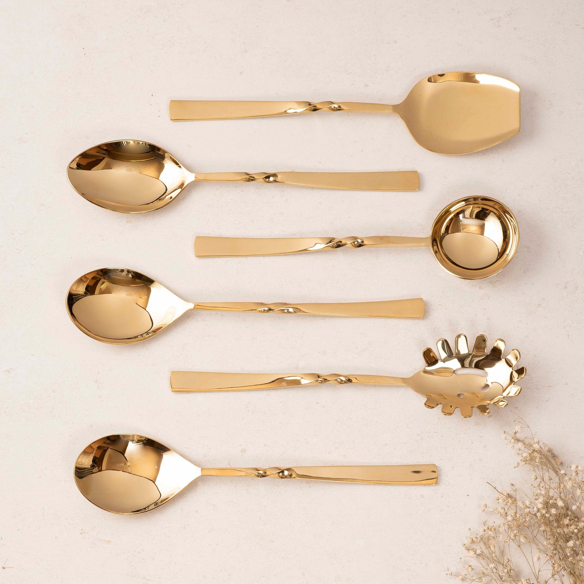 Serving Spoons Set of 6 - Twisted Gold – The Decor Remedy